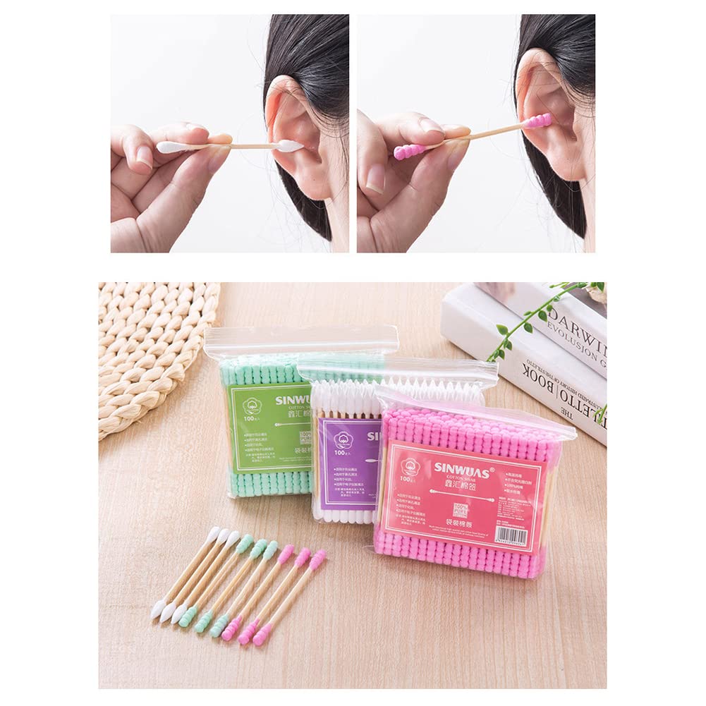 UUYYEO 200 Pcs Double Head Cotton Swabs Ear Cleaning Cotton Buds Makeup Remover Swabs Spiral Cotton Heads for Cosmetics Blue