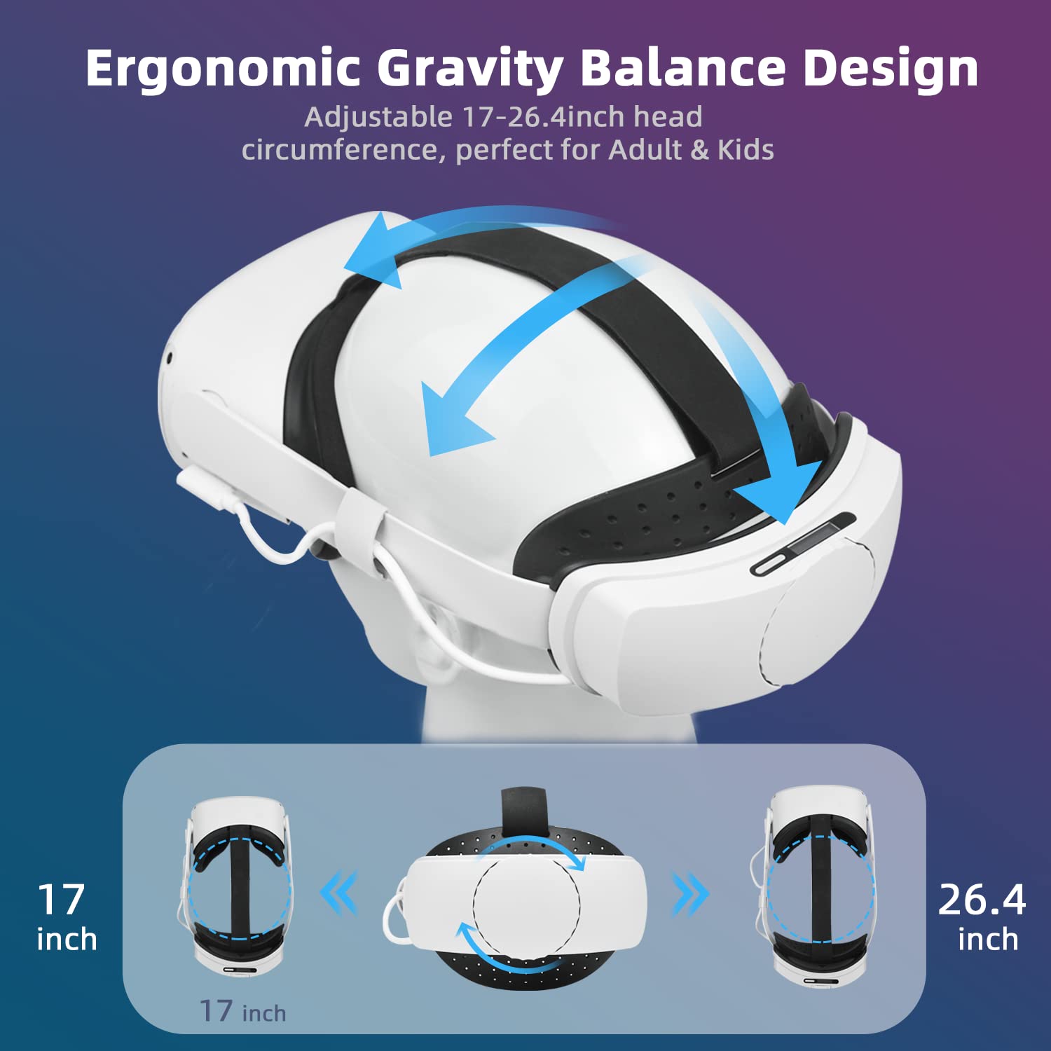Head Strap with 8000mAh Battery Pack for Oculus Quest 2,IFOO Adjustable Elite Strap Fast Charging with Power Display, Enhanced Comfort in VR,Extend 8H Playtime