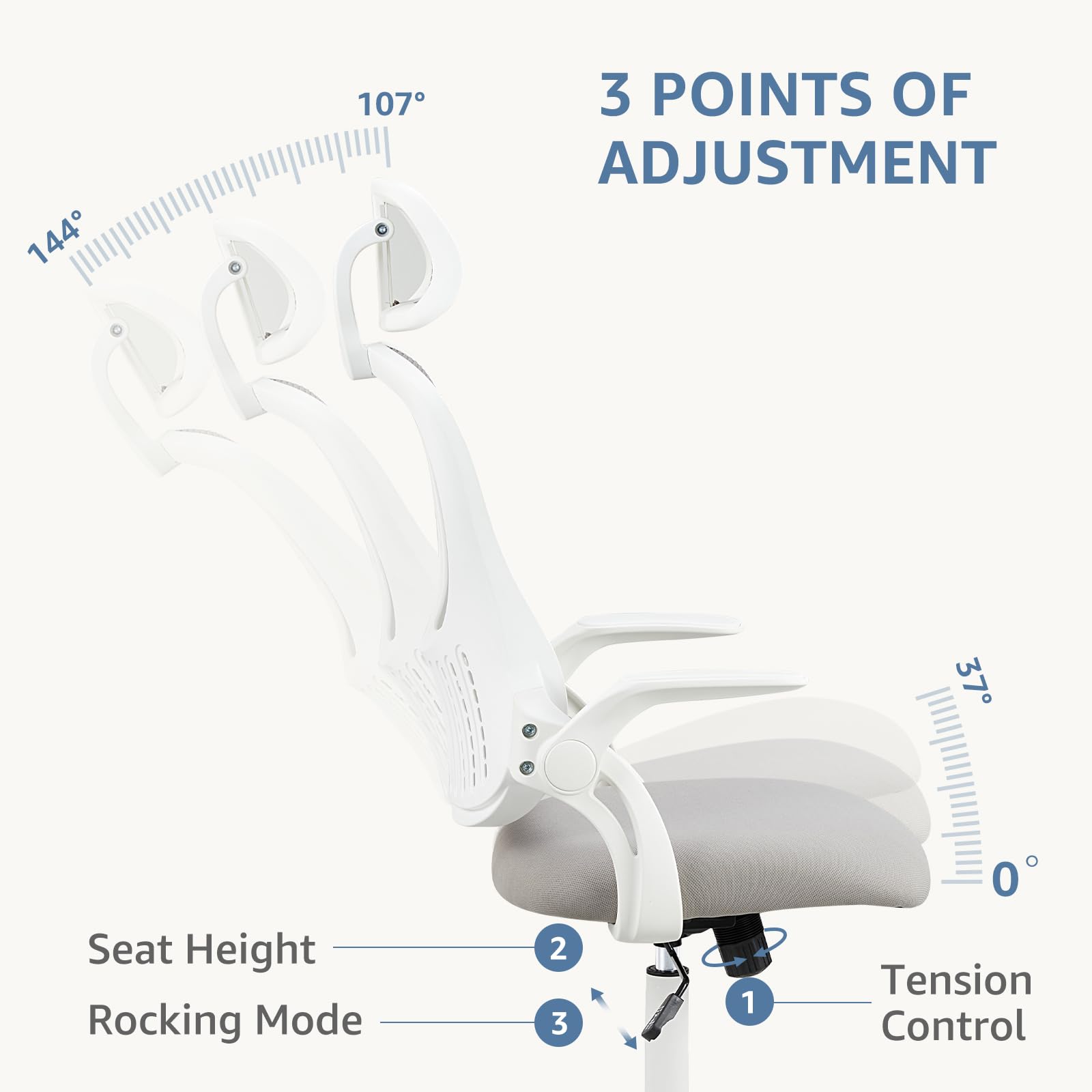 OLIXIS Ergonomic Office High-Back Mesh Computer Desk Wheels, Adjustable Headrest and Flip-Up Arms, Swivel Comfy Padded Rolling Task Chairs for Home Study Bedroom Gamer, Grey, 26.69 x 25.39 x 52.95