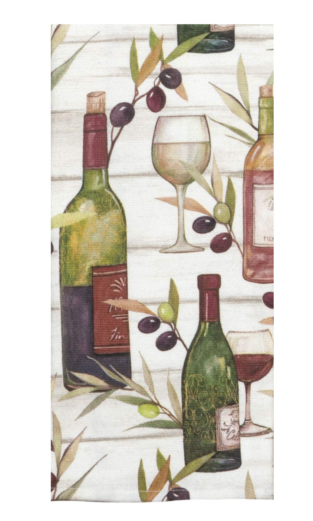 DHE Tuscan Themed Wine Bottles Cotton Kitchen Bar Towel Bundle of 2 Classic Absorbent Towels, Multi colored