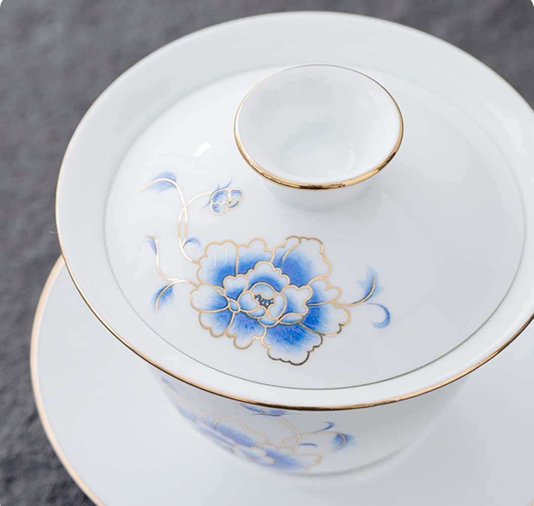 Emoyi White Gaiwan Teacup 4oz Lotus Chinese Kung Fu Sancai Tray Cup Tea Set Bowl Saucer with Lid