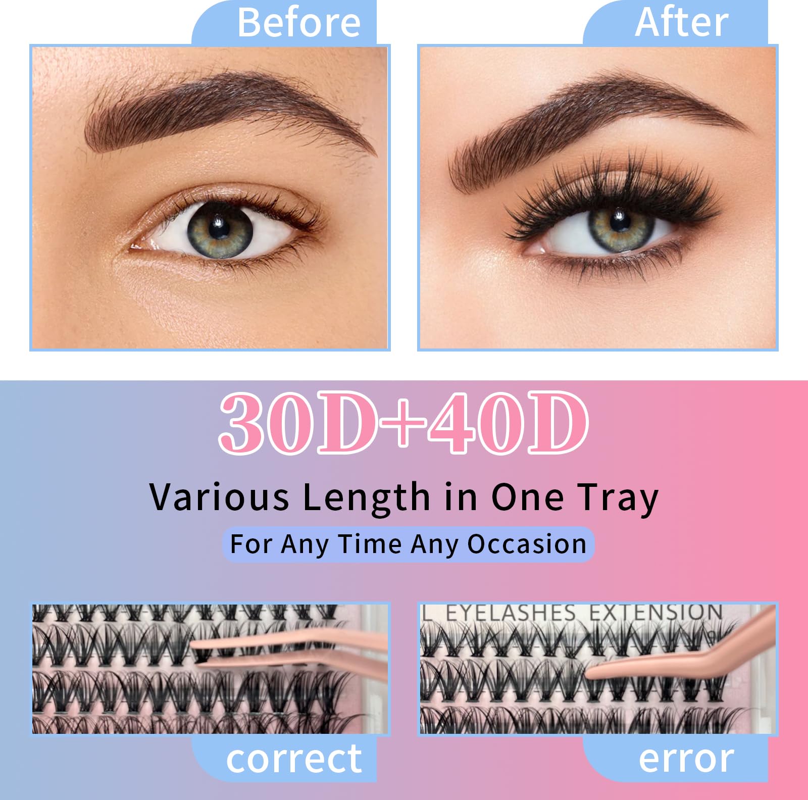 DIY Eyelash Extension Kit with 280 Pcs 30D+40D Lash Clusters, Bond and Seal and Lash Tweezers 9-16mm Mix Individual Lashes Kit for Eyelash Extensions Beginners Self Application DIY at Home, by KLHYIT