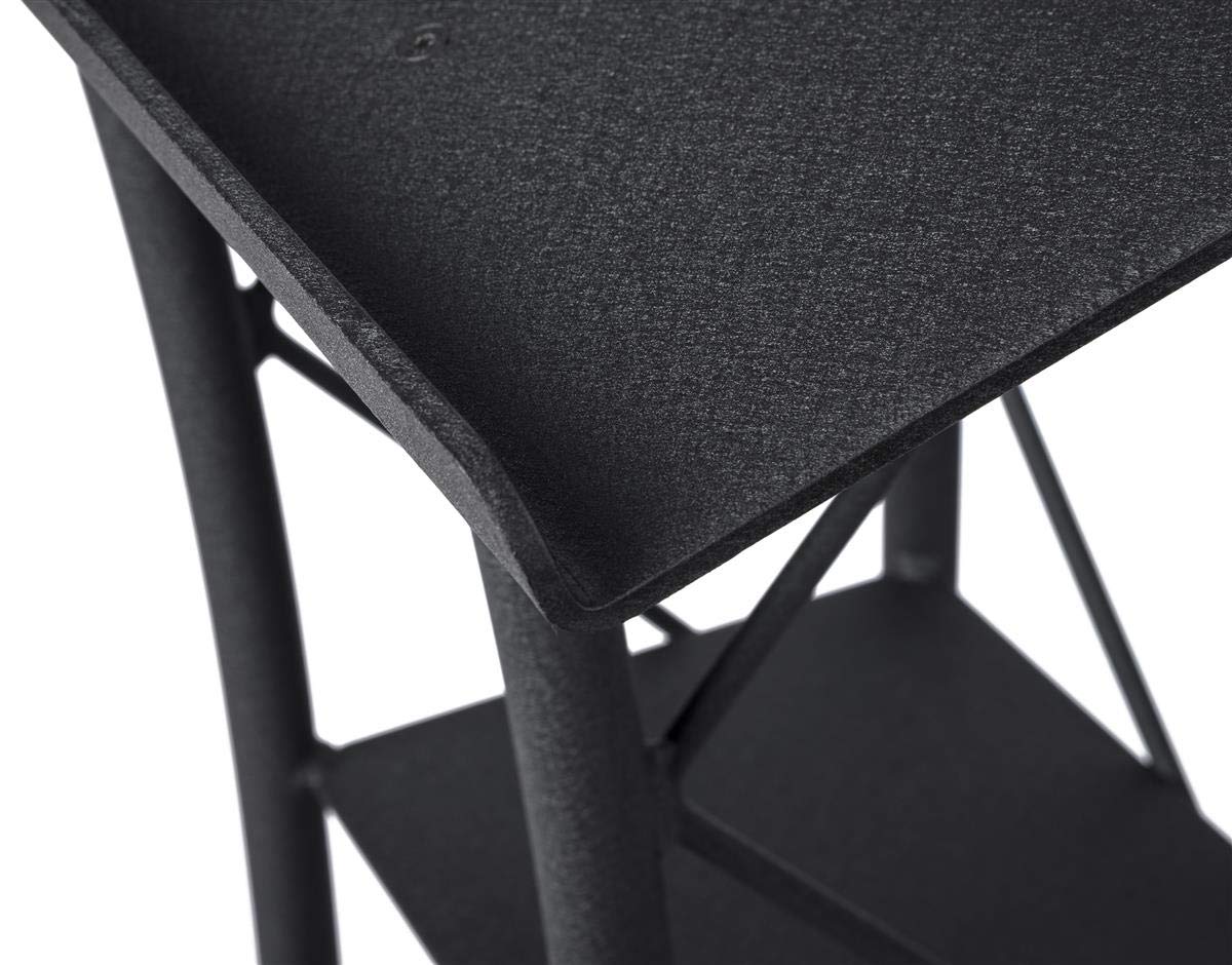 Displays2go Black Aluminum and Steel Truss Lectern with Curved Design and Built-in Shelf, 47-Inch Tall, Textured Finish (LCTTACBK)