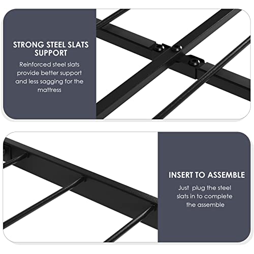 Homhougo Twin Bed Frame, Platform Bed Frame with Velvet Headboard, Heavy Duty Metal Bed Frame with 15 Strong Slats Support, Box Spring Optional, Easy Assembly, Grey