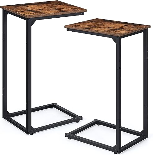 Nandae C Shaped Side Table Set of 2, End Table Sofa Snack Table Tray Side Table Bedside Table with Metal Frame for Laptop,Sofa Couch, Bed Living Room Bedroom, Rustic Brown