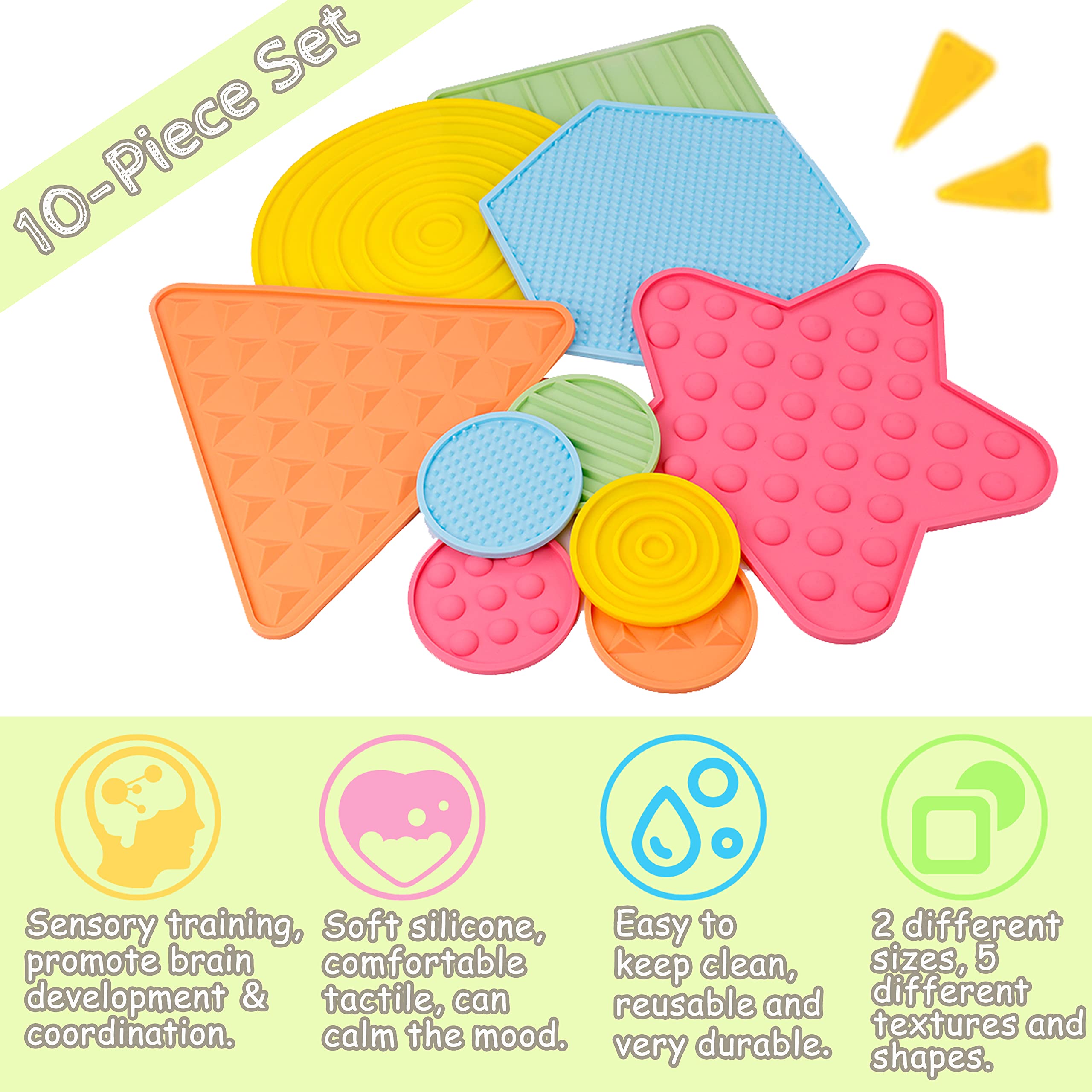 edusense Toddler Sensory Toys for Autistic Kids & Children, Silicone Sensory Mat with Different Textures & Shapes (10 PCs), Tactile Stimulation Promotes Communication & Coordination for Sensory Room