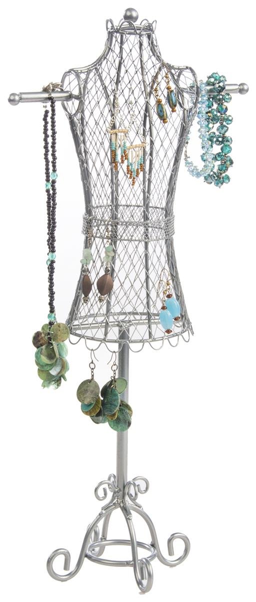 Displays2go Dress Form Jewelry Stand, Silver, Set of 6
