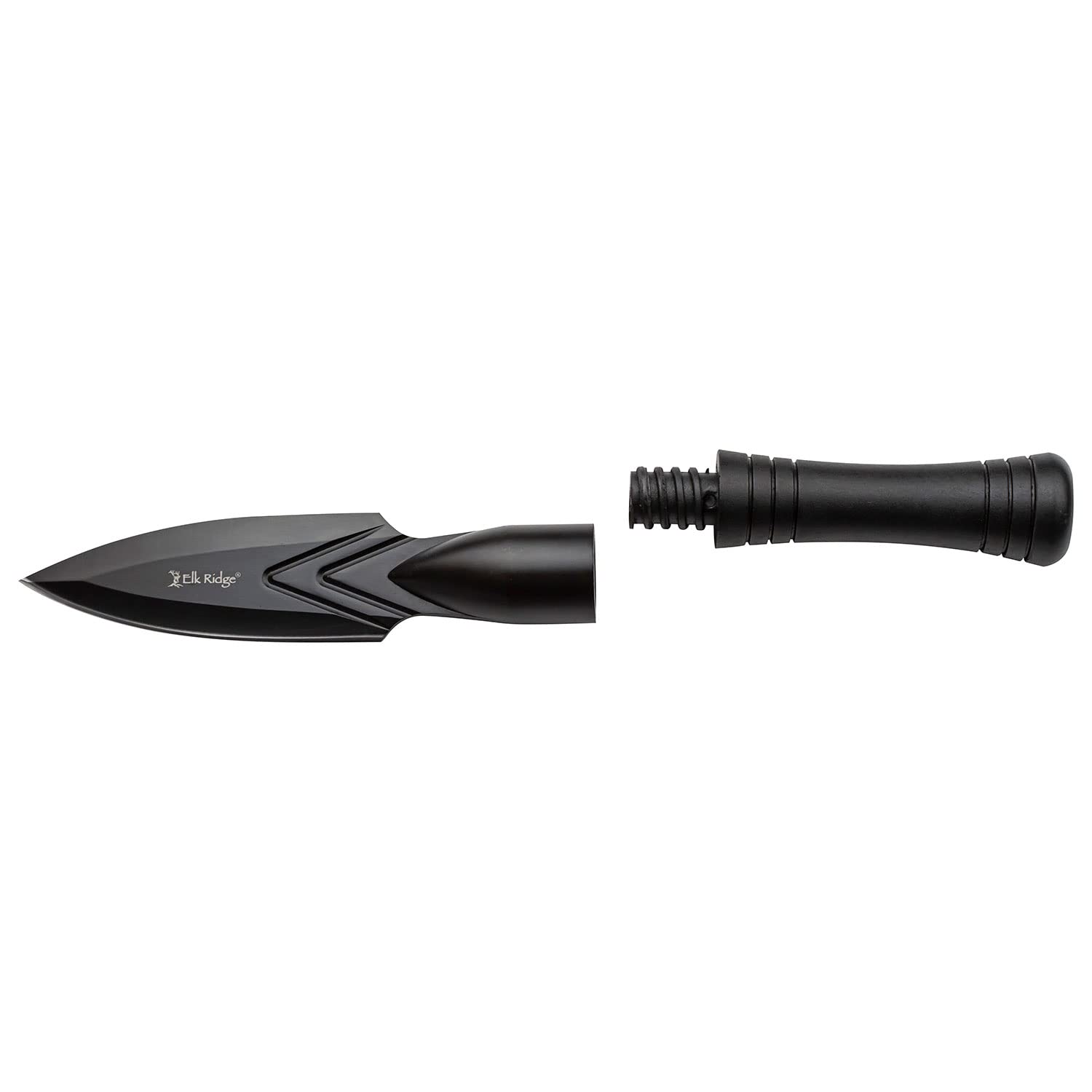 Elk Ridge - Outdoors - Spear – Spire, Black Fine Edge Spear Point Blade with Black Injection Molded Nylon Fiber Handle with Universal Thread for Broom Stick, Nylon Sheath– Spire, ER-SP002BK