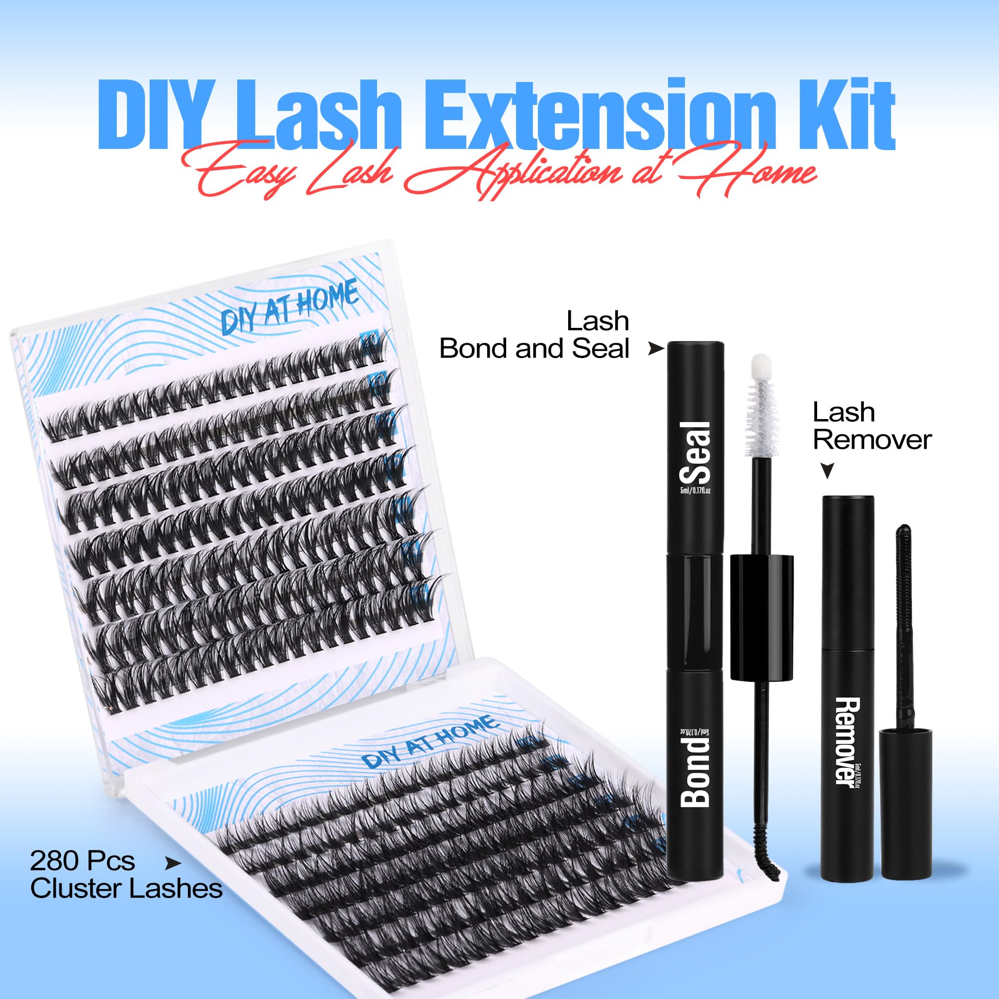 DIY Lash Extension Kit 280 Pcs Cluster Lashes Kit Wispy CC Curl Eyelash Extension Kit 10-16MM Mixed Lengths Eyelash Clusters with Lash Bond and Seal and Remover Kit by Mavphnee