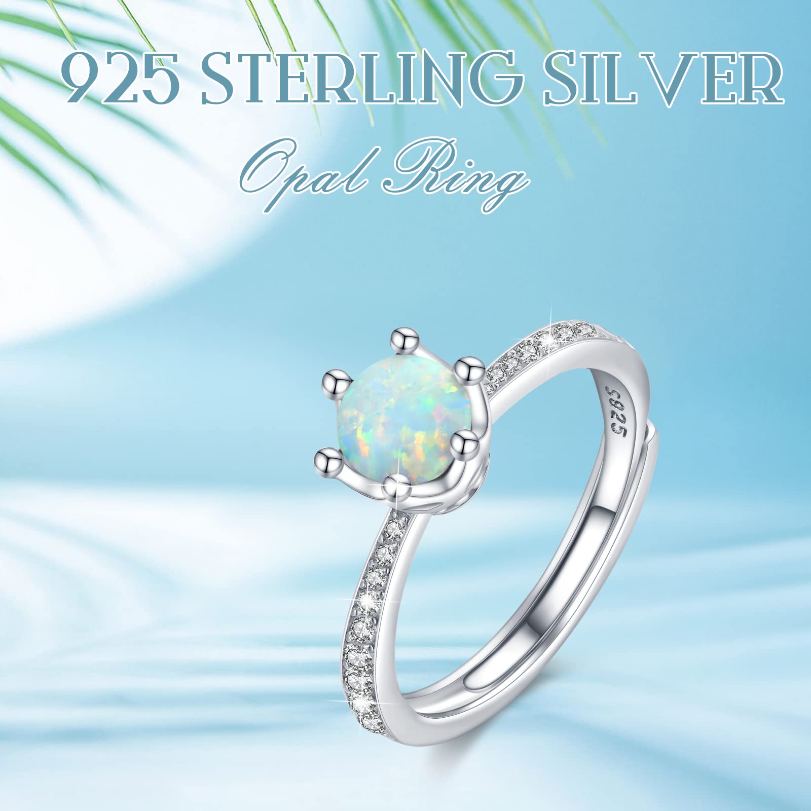 ECHOOY Opal Ring 925 Sterling Silver Adjustable Opal Crown Ring Princess Engagement Promise Ring Opal Jewelry for Her Wife Girlfriend Mom