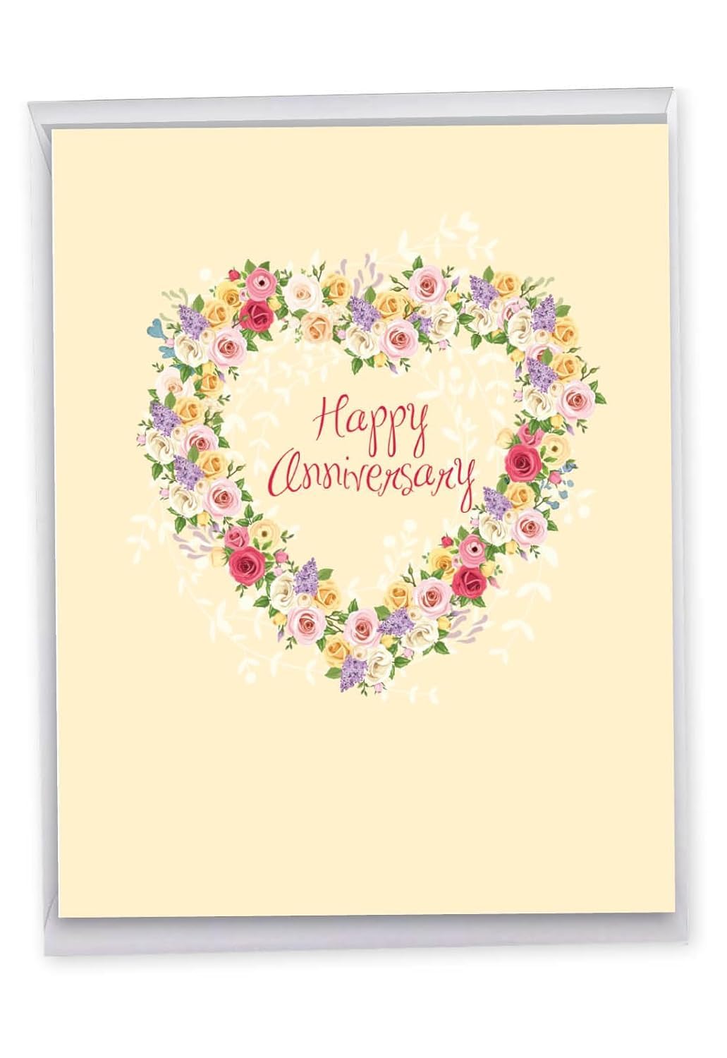The Best Card Company - Jumbo Floral Heart Anniversary Greeting Card (8.5 x 11 Inch) - Love, Romantic Card for Wife, Husband - Heartfelt J6578AANG