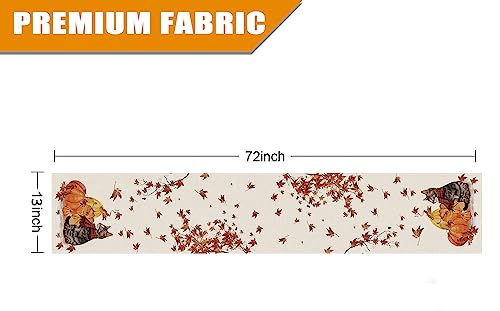 Fall Table Runner Pumpkins Cat Maple Leaf Autumn Harvest Seasonal Thanksgiving Decorations for Home Kitchen Dining Room Party Decor 13 x 72 Inch