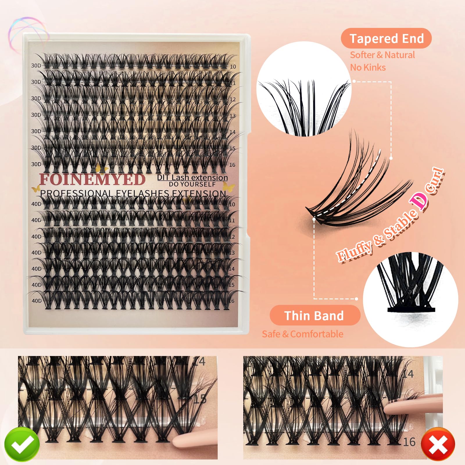 DIY Lash Extension Kit 280Pcs 30D 40D Individual Lashes Clusters With Lash Bond and Seal and Lash Applicator 10-16mm Mix D Curl volume Lashes Wispy DIY EyeLash Extension Kit At Home, By FOINEMYED