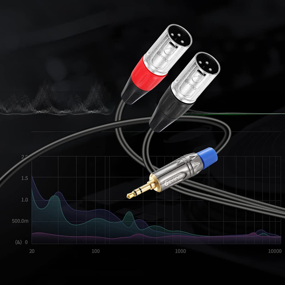 Devinal 3.5mm to 2 XLR Interconnect Cable 1/8 inch Mini Jack to Dual XLR Male Y Splitter Adapter Cord aux TRS to Two XLR Male Breakout Microphone Cable 10 FT, six feet Separation for Each XLR end