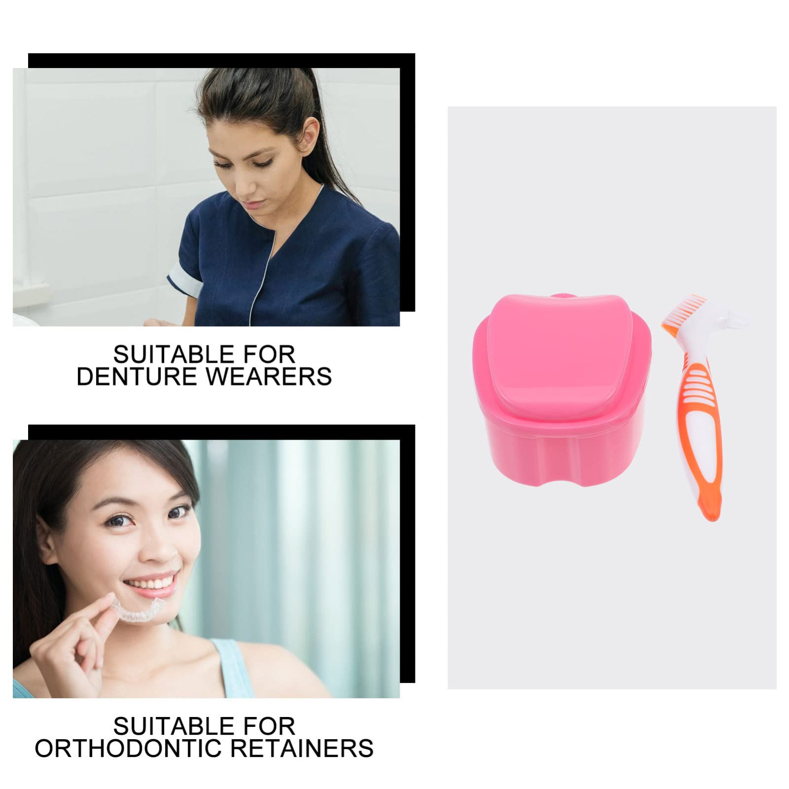 Healeved 1 Set False Toothbrush Set Container Denture Holder Denture Brush Toothbrush Denture Case False Teeth Cleaner Dentaduras Postizas Para Hombre Man Suit Travel Abs Storage Box Male