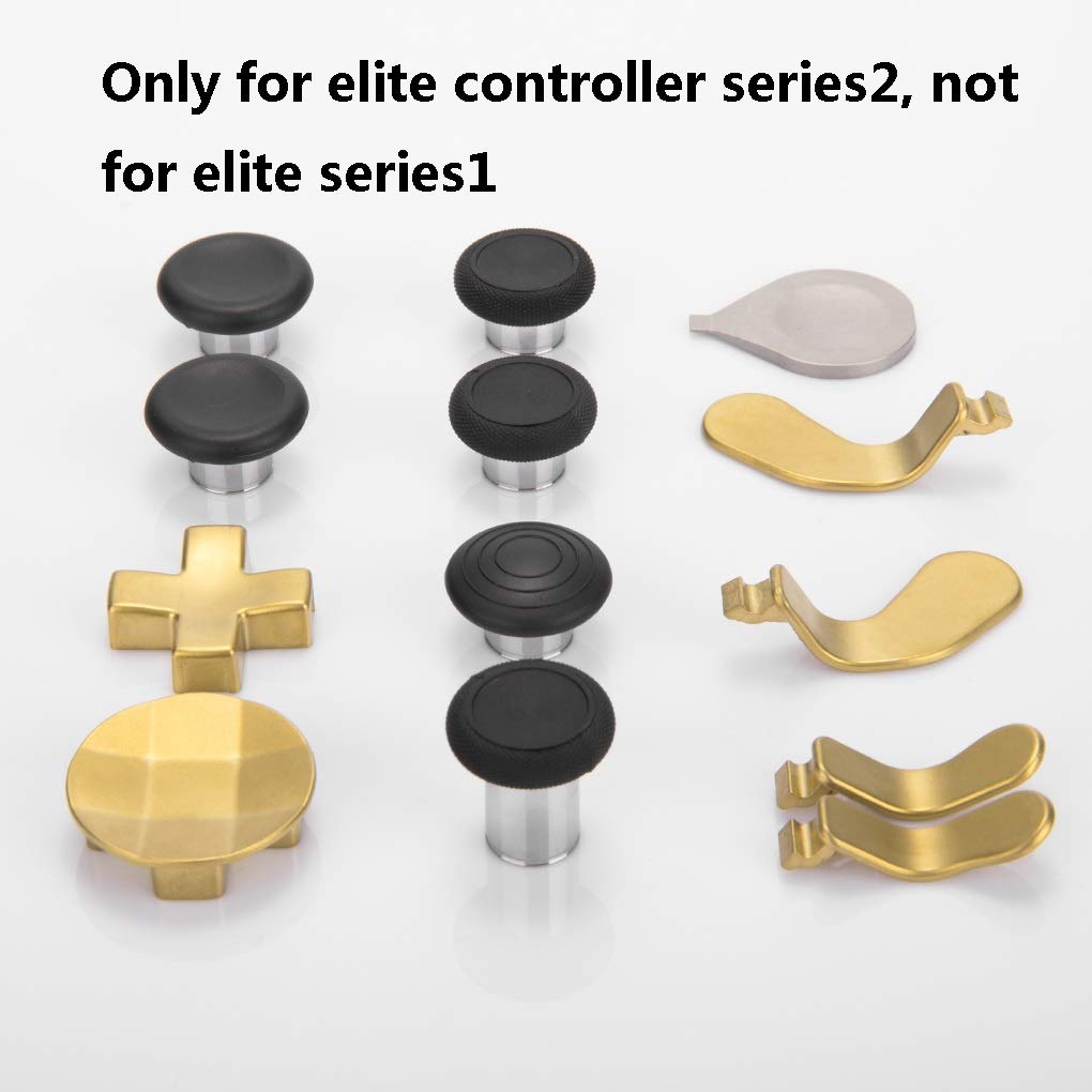 Elite Series 2 Controller Accessories, Metal Thumbsticks Replacement Parts for Xbox One Elite Series 2 Controller Model 1797, Metal Mod Swap Joysticks, Paddles, D-Pads, Adjustment Tool(Gold)