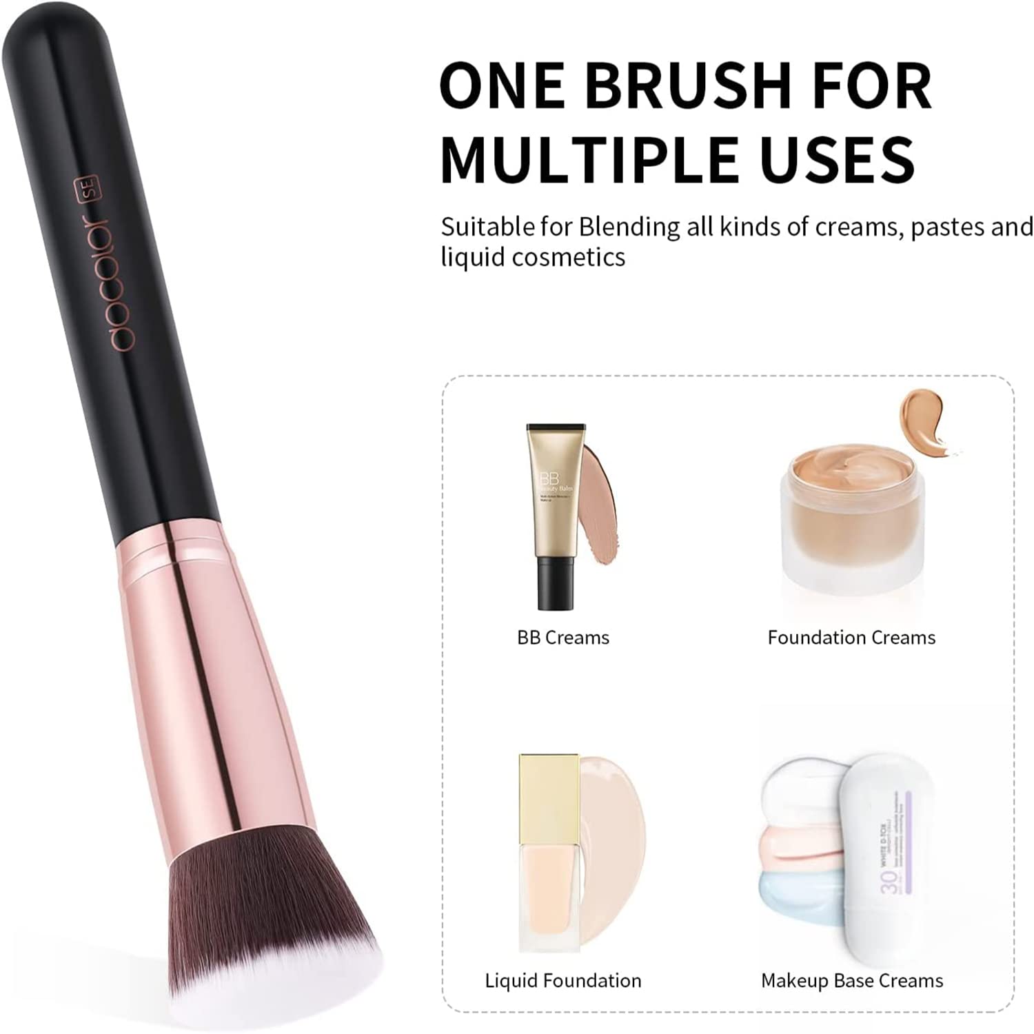 Docolor 6+1Pcs Makeup Sponges with Foundation Brush, Foundation Blending Beauty Sponge & Flat Top Kabuki Brush for Liquid,Cream,and Powder,Buffing,Blending,Full Coverage Foundation