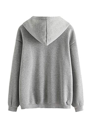 SweatyRocks Women's Casual Heart Print Long Sleeve Pullover Hoodie Sweatshirt Tops Grey XL