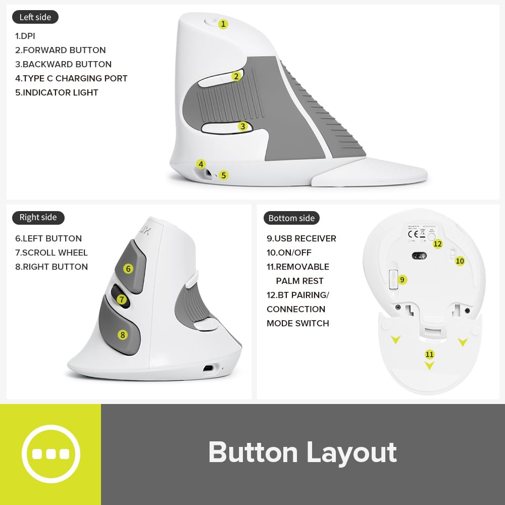 DeLUX Wired Vertical Ergonomic Mouse, with 6 Programmable Buttons, 4200DPI, Removable Palm Rest, Reduces Wrist Pain and Carpal Tunnel for Medium/Large Hands (Black)