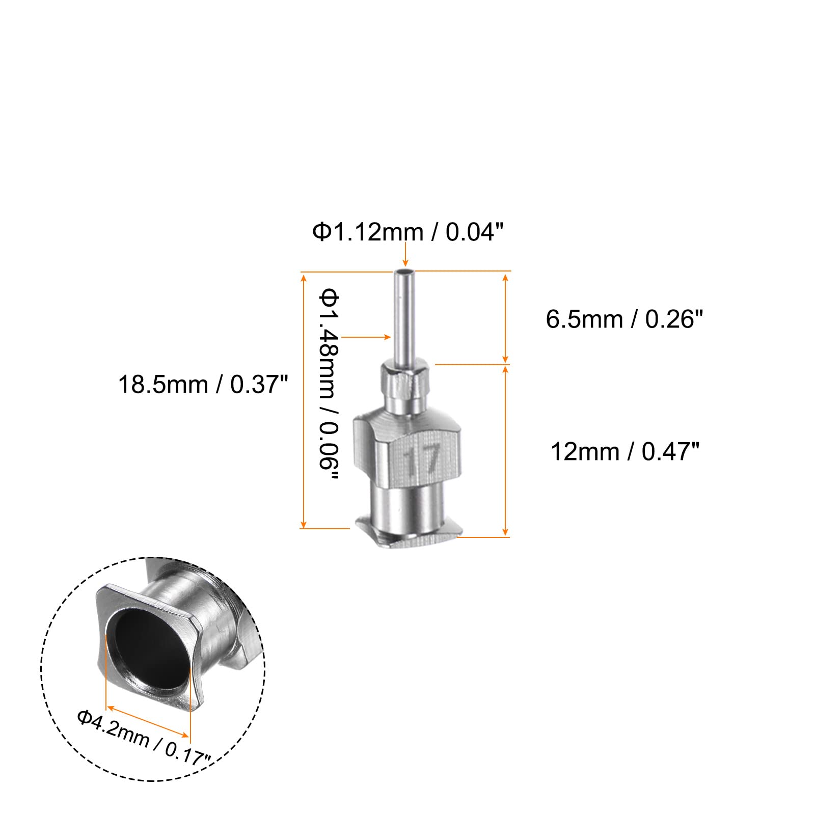 HARFINGTON 10pcs 17Gauge Stainless Steel Dispensing Needles, 1/4" All Metal Glue Needle Tube Blunt Tips Luer Lock for Thick Liquids, Ink, Glue, Lab Use