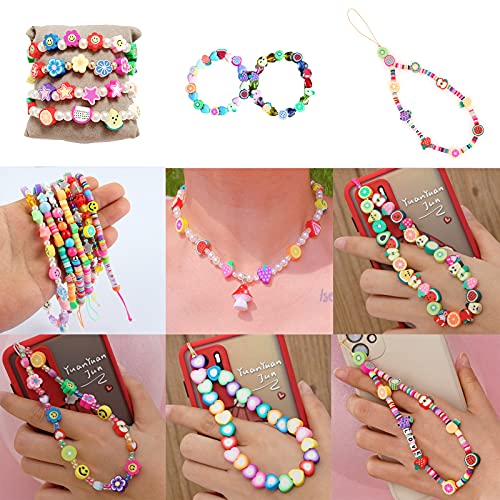 DIY Mixed Fruit Smiley Love Heart Shape Color Polymer Clay Beads for Christmas Valentine's Day Jewelry Making Bracelet Beaded Crafts Hair Accessories