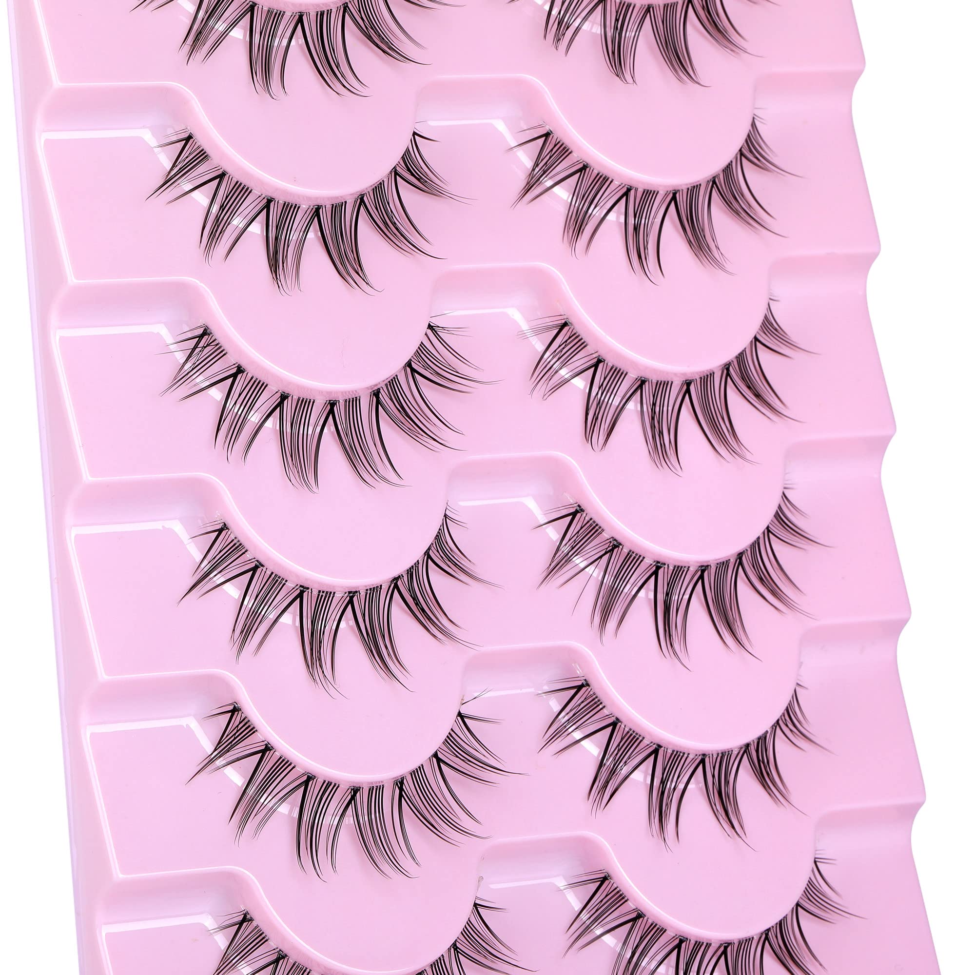 False Eyelashes Manga Lashes Natural Look Wispy Anime Lashes Mink Spiky Fake Eyelashes with Clear Band Strip Korean Eye Lashes Pack by GVEFETIEE