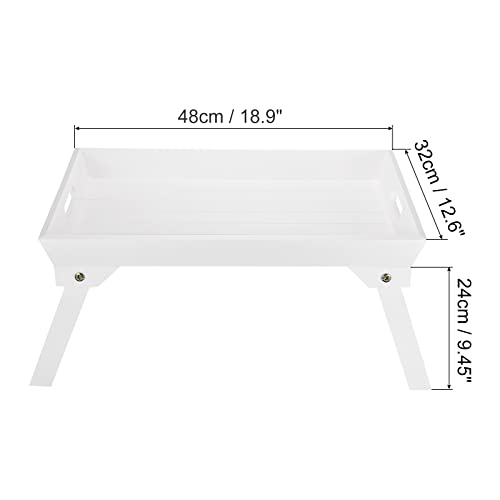PATIKIL 48x32x24cm Breakfast Tray Table, Bed Trays with Folding Legs Portable Wooden Serving Platter Laptop Snack Desk for Eating, White