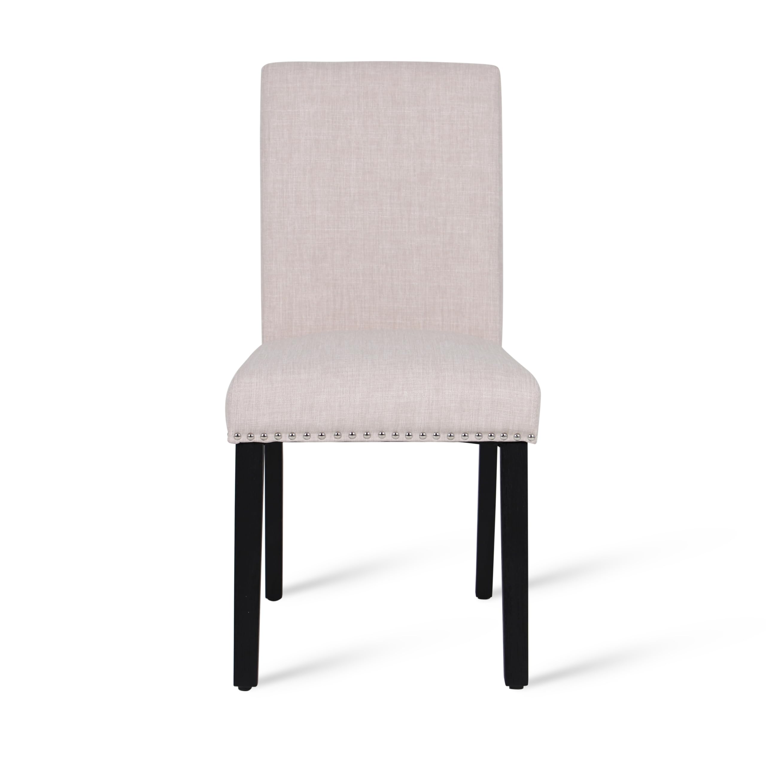 DrInn Dining Chairs, Modern Farmhouse Linen Nail Head Trimmed Upholstered DiningChairs, Set of 2 (Beige)