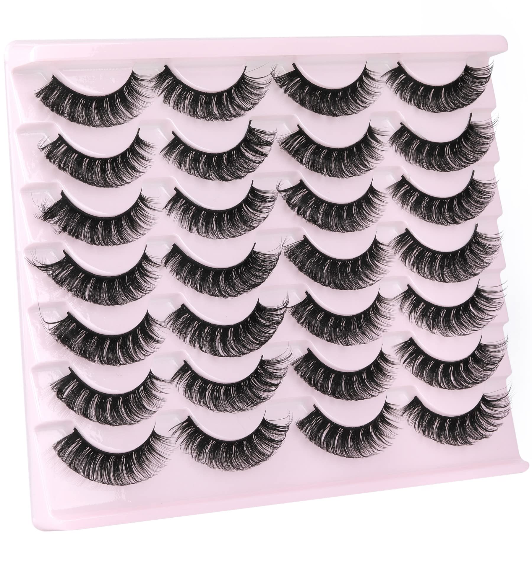 False Eyelashes Russian Strip Lashes Fluffy Fake Eyelashes Extension D Curl Wispy Handmade Soft Reusable 14 Pairs Lashes Pack