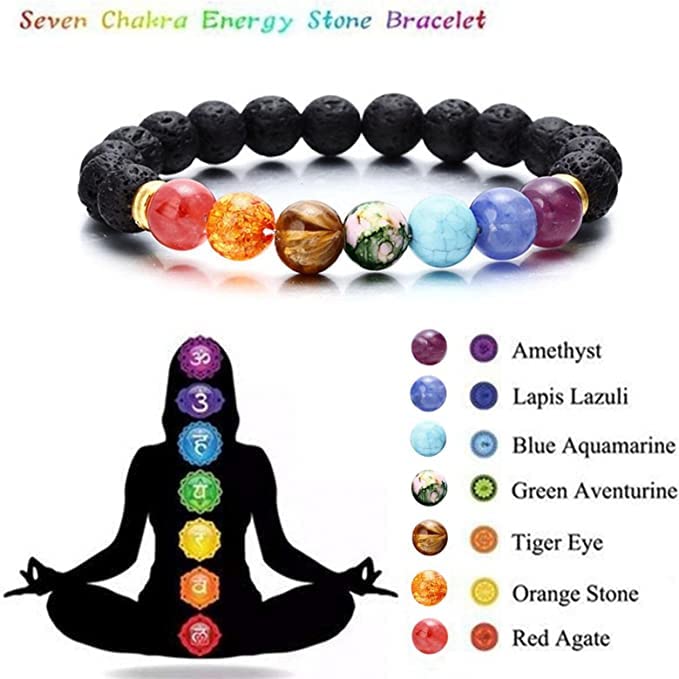 Healing Crystals Bracelet Handmade Natural Gemstones Beads Bracelet Elastic Natural Stone Yoga Beads Bracelet Bangle Gifts (Multicolor,Orange,Red)