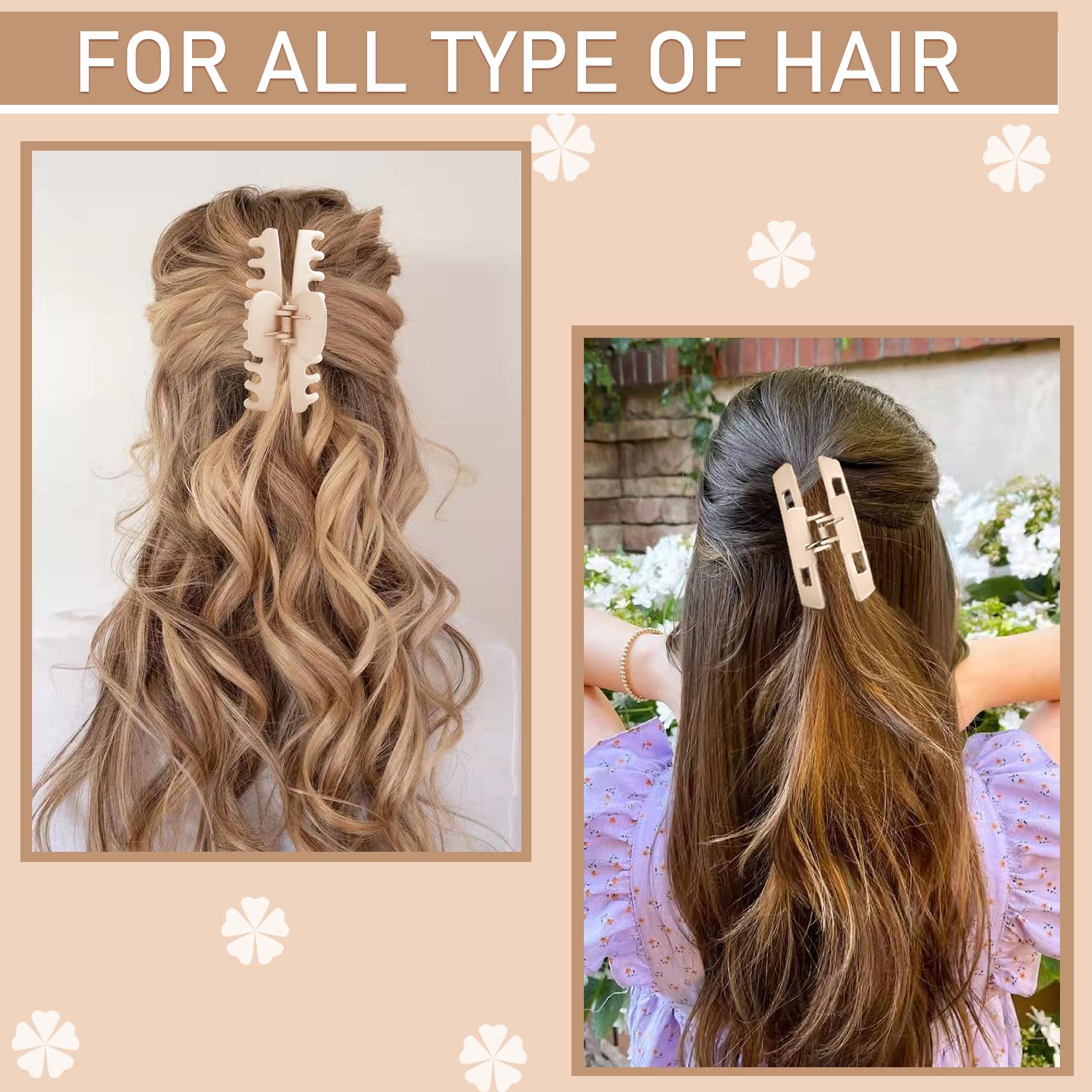 Vintage Matte Hair Claw Clips for Women and Girls - Strong Hold for Thick & Thin Hair (4pcs 4.3 Inch + 4pcs 3.54 Inch)