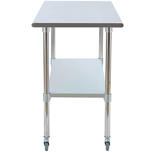 Stainless Steel Work Table w/ Undershelf and Casters,36" x 18" inch Commercial Kitchen Work & Prep Table for for Restaurant, Home and Hotel.