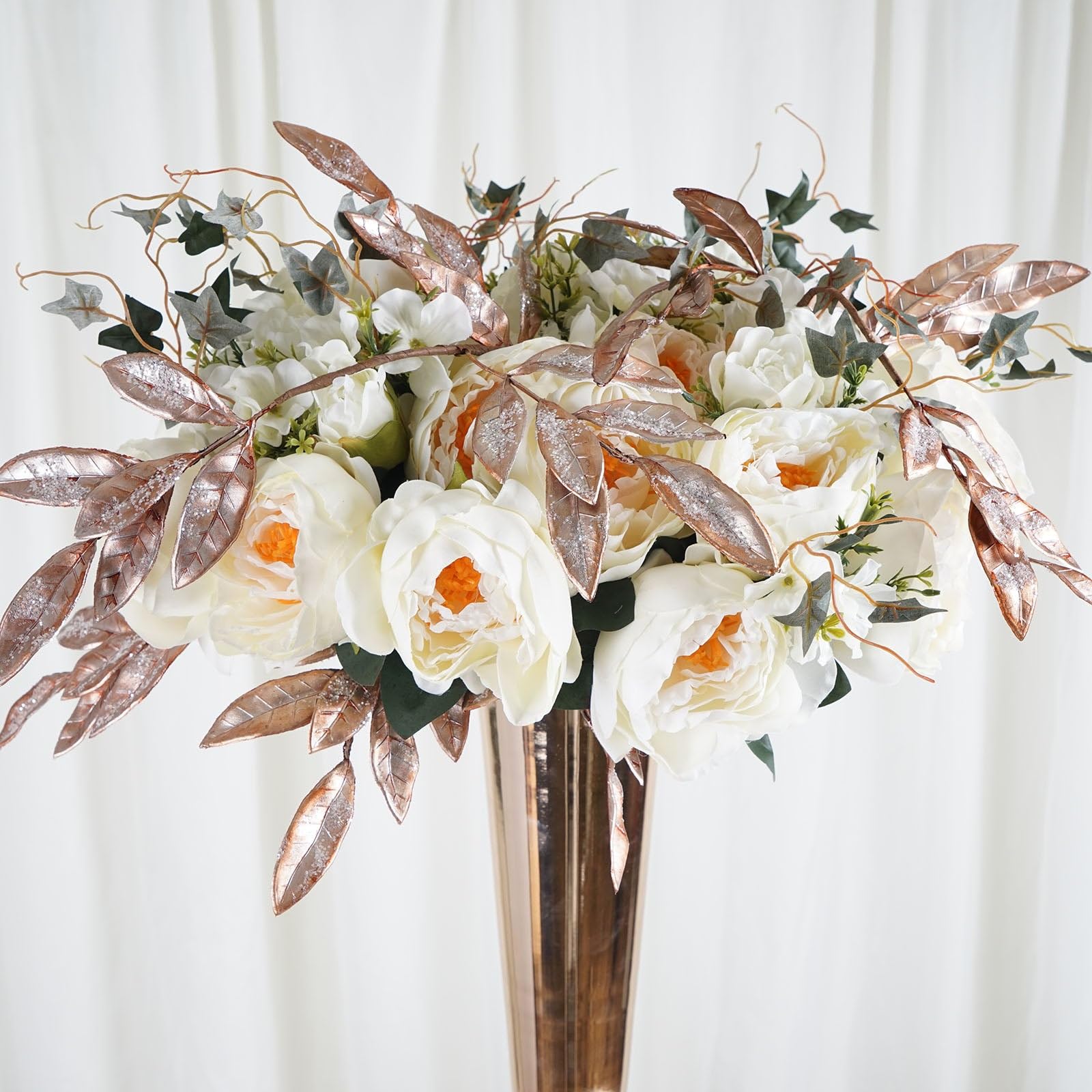 Efavormart 2 Pack | 28" Rose Gold Artificial Glittered Bay Leaf Display Filler Floral Decoration for Wedding Bouquets