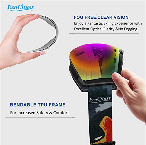 ECOCITUSS OTG Ski Goggles - Over Glasses Ski/Snowboard Goggles for Men, Women & Youth - 100% UV Protection