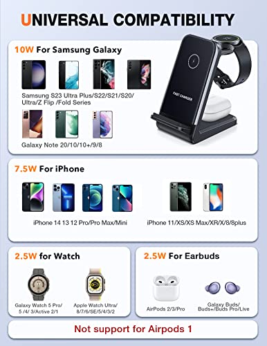 LK Wireless Charger for Samsung 3 in 1 Wireless Charging Station for Galaxy S23 Ultra Plus S22 S21 Z Flip 5 Fold Galaxy Buds Live Detachable Charger for Galaxy Watch 5 Pro 4 iWatch