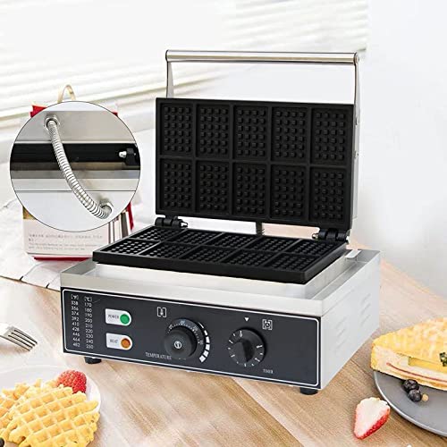 Stainless Steel Square Commercial Waffle Maker Machine,1500W 10pcs Nonstick Electric Waffle Machine With Temperature And Time Control,for Restaurant Bakeries Snack Bar Home Us