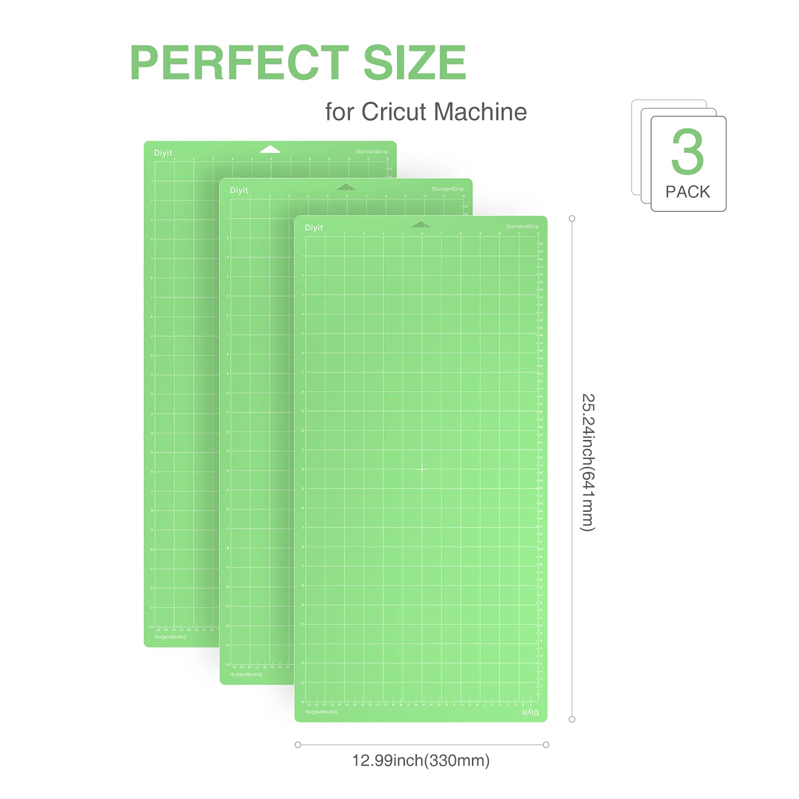 DIYIT 12x12 Cutting Mat Standard Grip for Cricut Maker 3/Maker/Explore 3/Air 2/Air/One, 3 Pieces Green Cutting Mats for Crafts