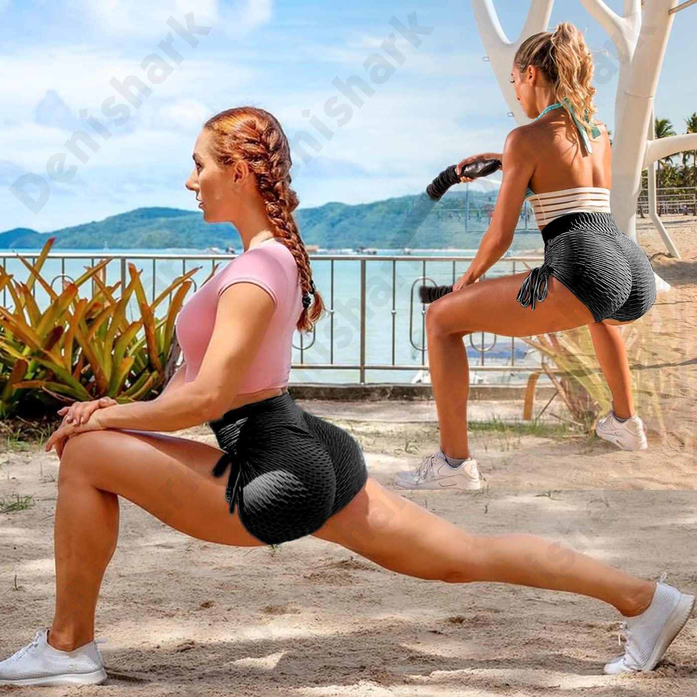 Denishark Sports Booty Shorts for Women High Waisted Bubble Textured Scrunch Butt Lifting Gym Workout Hot Pants
