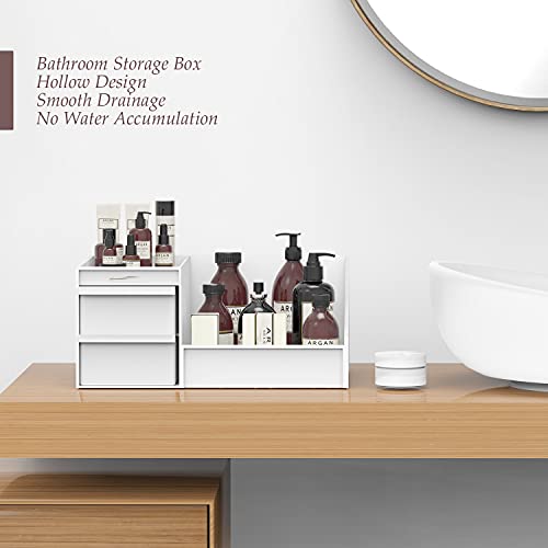 Makeup Desk Cosmetic Storage Box Organizer with Drawers for Dressing Table, Vanity Countertop, Bathroom Counter, Elegant Vanity Holder for Brushes, Eyeshadow, Lotions, Lipstick and Nail Polish (White)