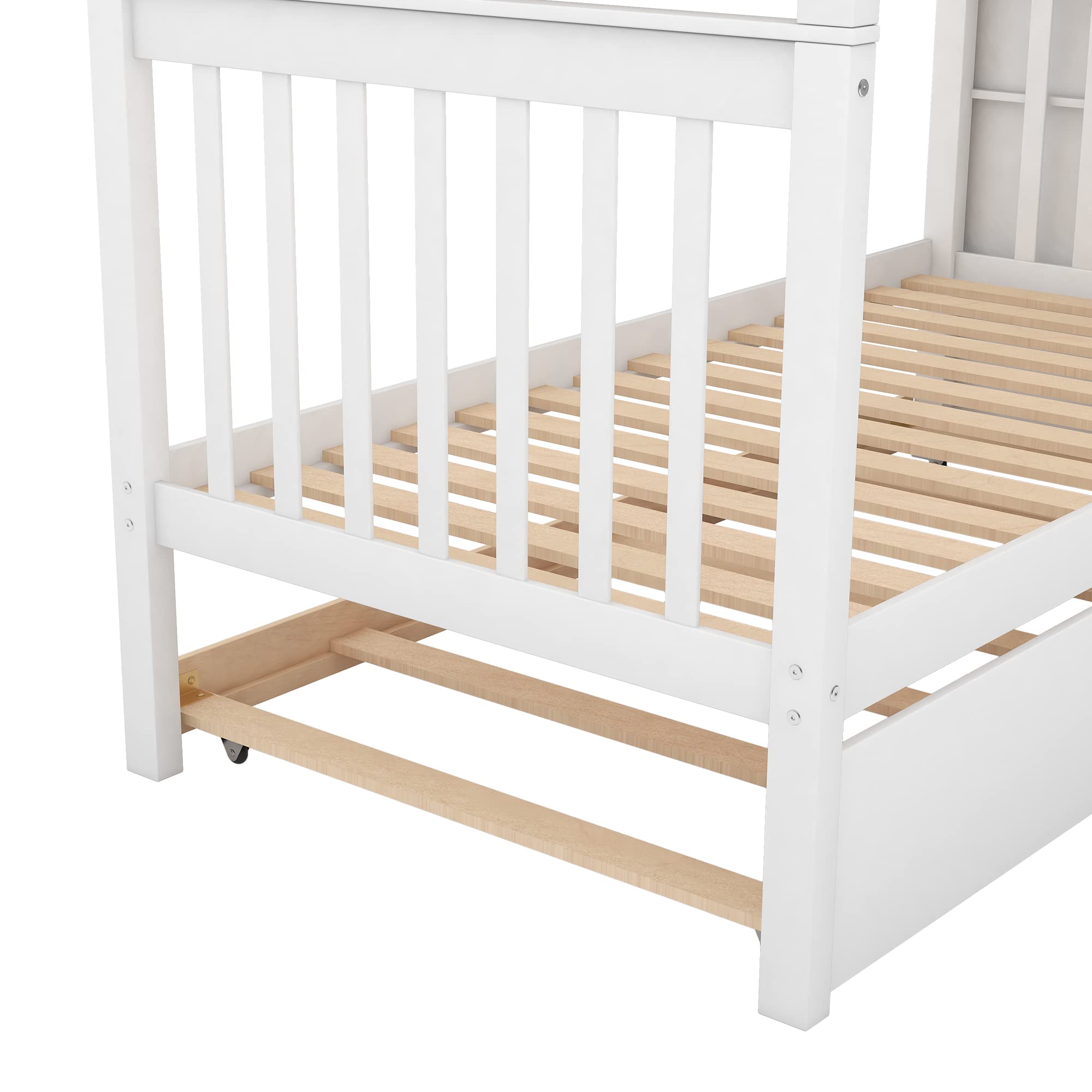 Harper & Bright Designs Bunk Beds Twin Over Twin Size, Solid Wood Bunk Beds with Trundle and Stairs for Kids,Teens,Adults (White, Bunk Bed with Trundle)