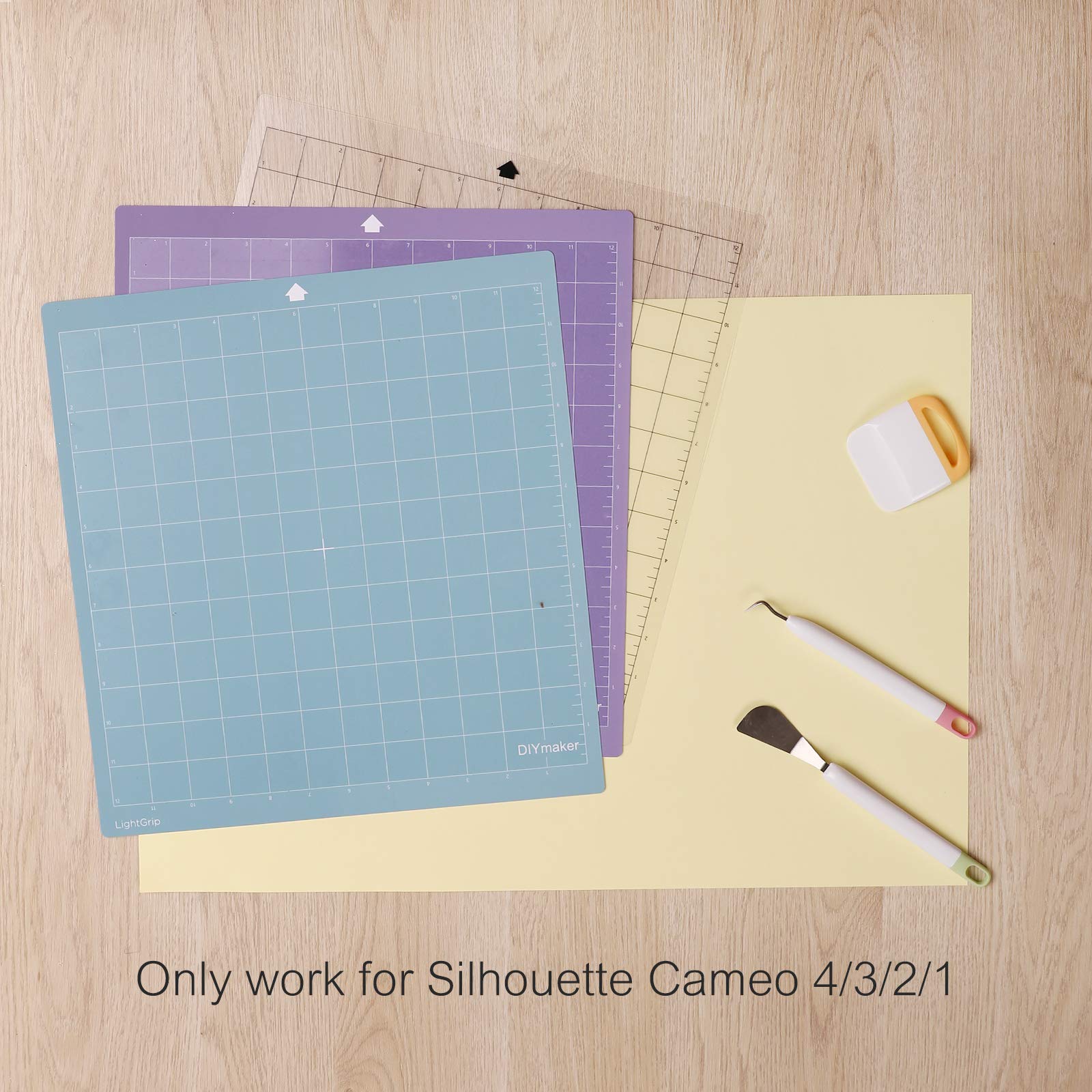 Diymaker Lightgrip Cutting Mat for Silhouette Cameo 4/3/2/1(12x12inch, 3 Mats), Blue Cutting Mat Perfect for Crafts
