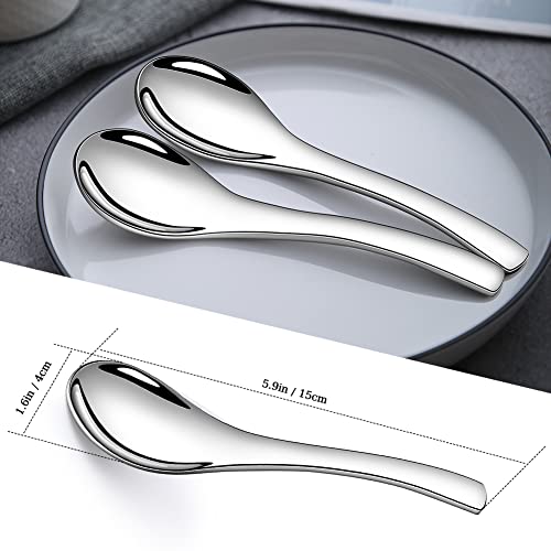 Soup Spoons, AOOSY 6 Pieces Stainless Steel Korean Spoons, Asian Soup Spoons, 6.3 inches Heavy Duty Asian Thick Short Handle Ramen Spoons for Soup Cereals, Chinese Spoon