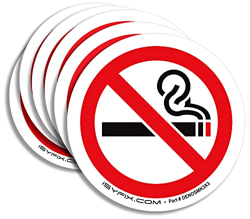 iSYFIX No Smoking Sign Sticker - 6 Pack 3x3 inch - for Home, Business, Office & Restaurants, Premium Self-Adhesive Vinyl, Laminated for Ultimate UV, Weather, Water, & Fade Resistance, Indoor/Outdoor