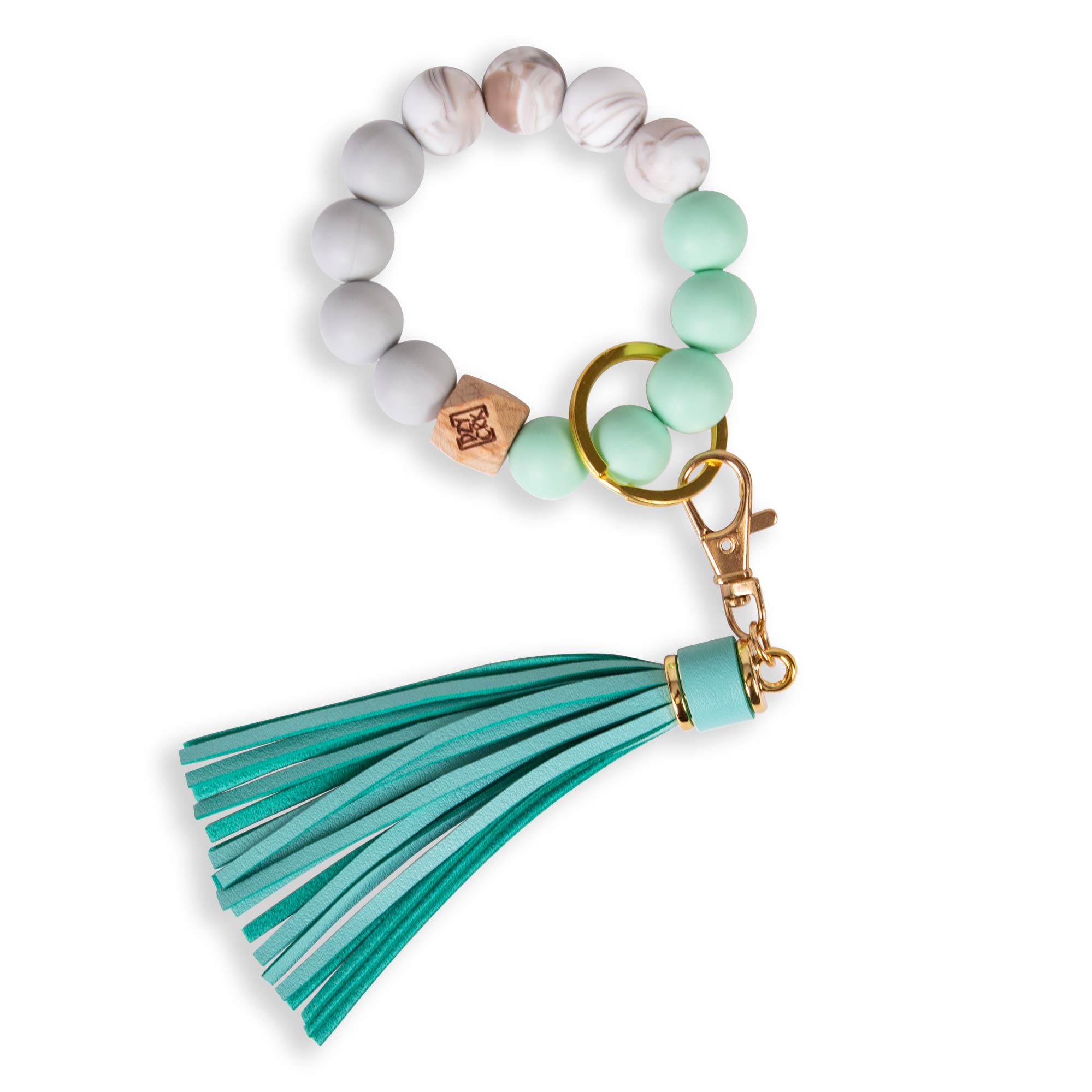 dizzy creek designs Keychain Bracelet, Women Silicone Beaded Bangle Key Ring Wristlet Leather Tassel