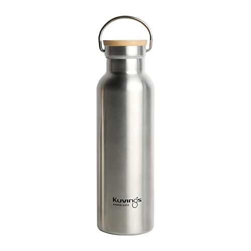 Kuvings Stainless Steel Water Bottle | Double Wall Vacuum Insulated Water Bottle | Works with Hot & Cold Drinks | Eco-friendly Lid with Bamboo Detail | BPA-Free, Plastic-Free & Dishwasher-Safe | 12 OZ