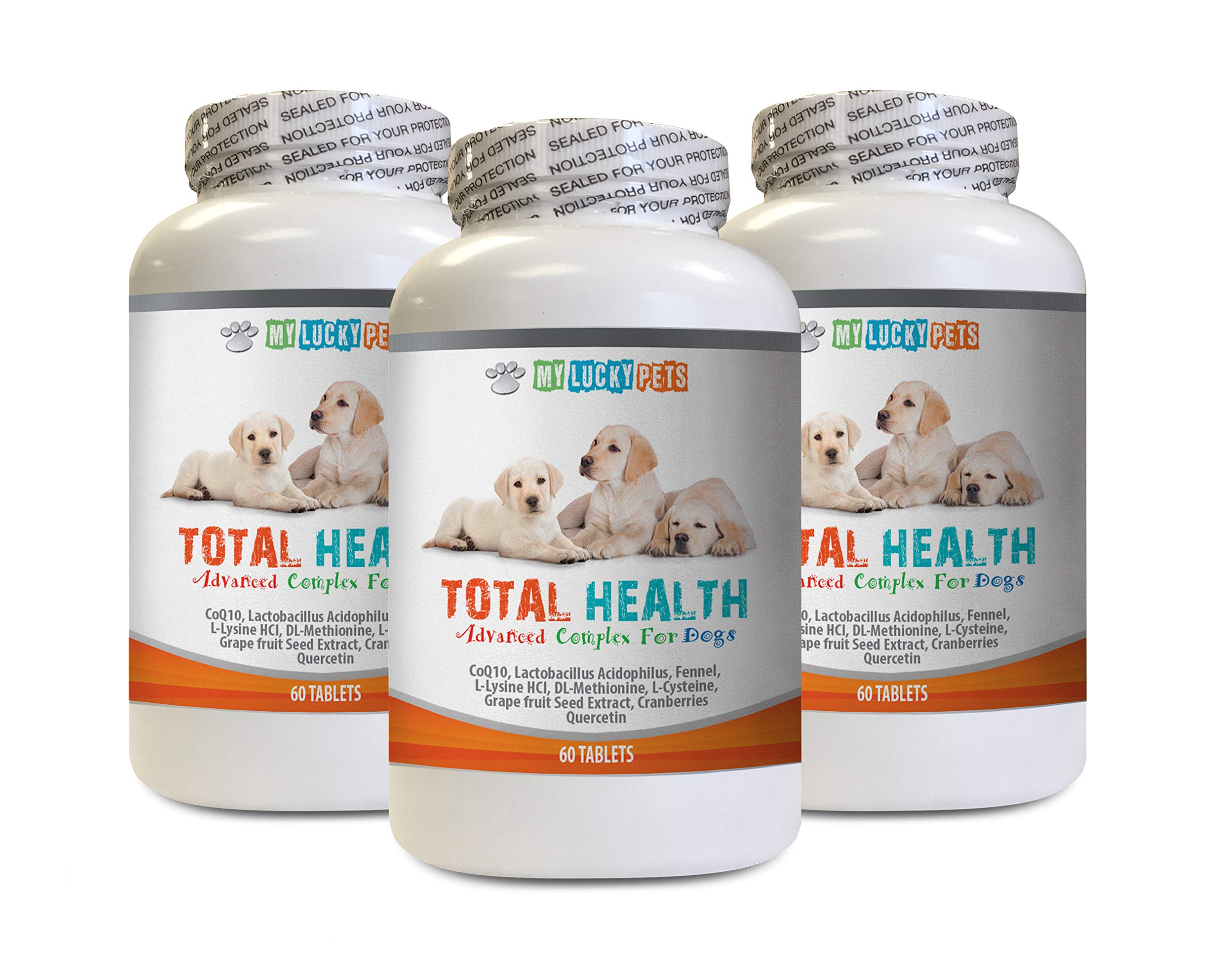 MY LUCKY PETS LLC Dog Shiny Coat Supplement - Dogs Total Health Complex - Hair Coat Skin Teeth Gums Eye Urinary Support - Immune Booster - Dog Immune Health Treat - 180 Tablets (3 Bottles)