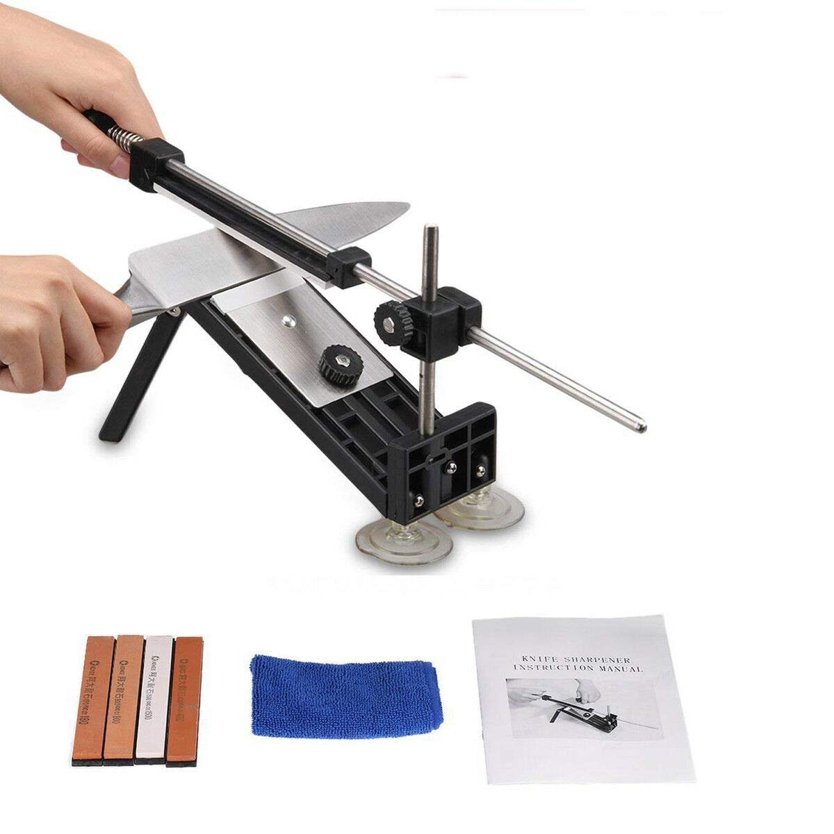 Dj siphraya Knife Sharpener Kitchen Sharpening System Fix Angle With 4 Stones Black Made Of Stainless steel Size 44 x 9 x 7 CM Designed For Total Durability Knives Razor Sharp