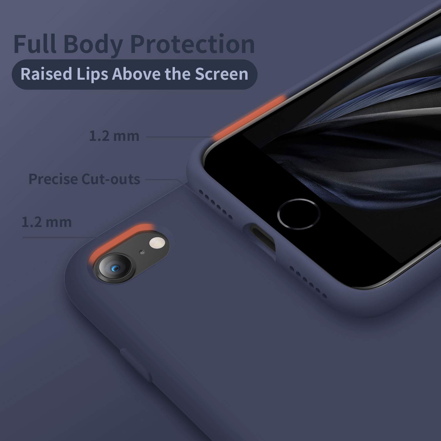 Cordking Designed for iPhone SE Case 2022/2020, Designed for iPhone 7 8 Case, Silicone Ultra Slim Shockproof Phone Case with [Soft Microfiber Lining], 4.7 inch, Navy Blue