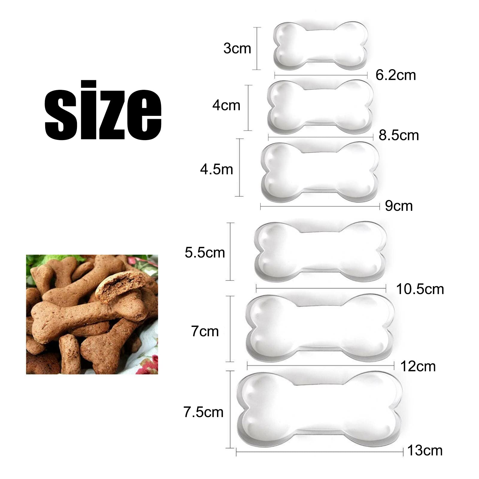 Dog Bone Cookie Cutter Set - 6 Piece Stainless Steel Shaped Cookie Cutters Molds for Baking, Holiday Celebration, DIY