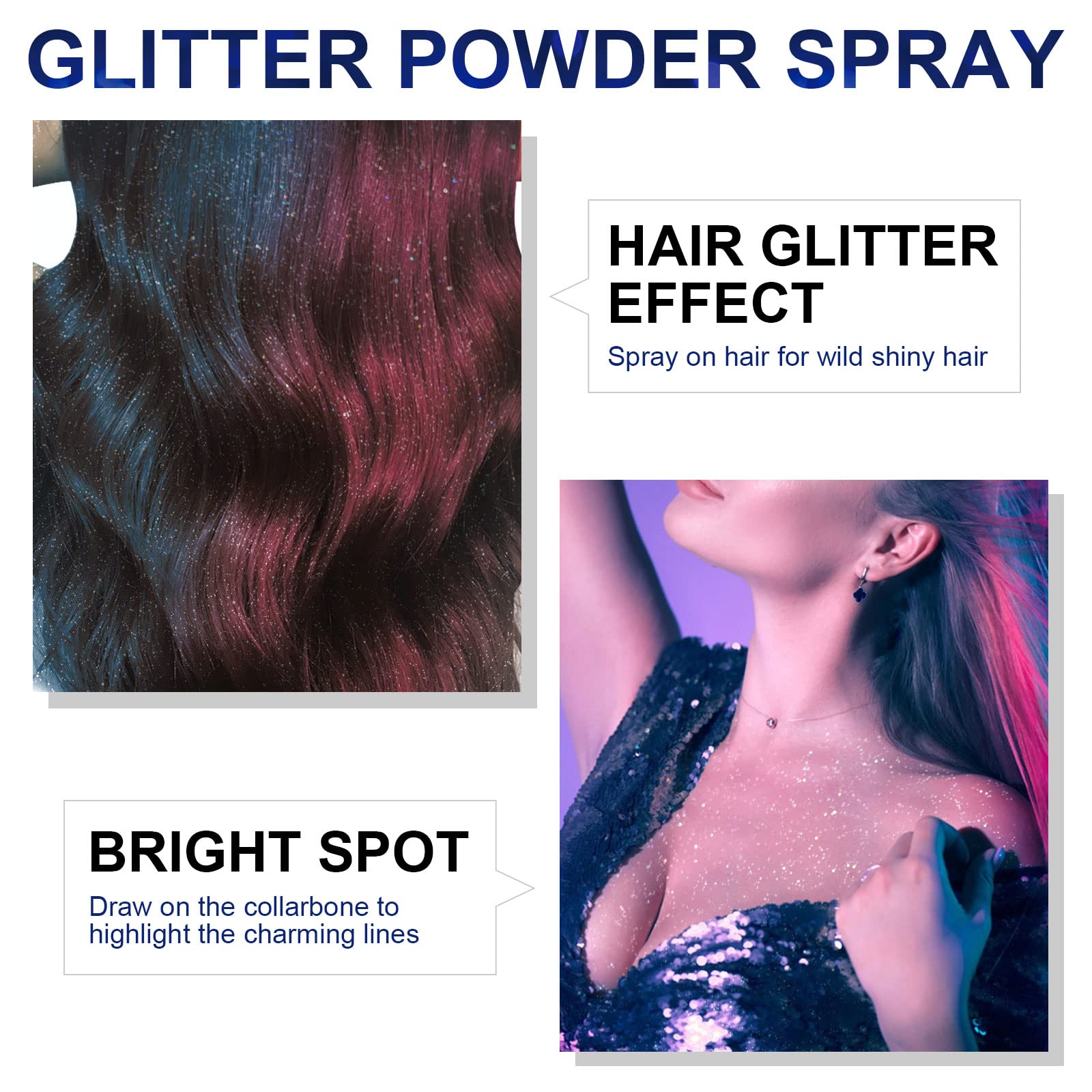 Glitter Spray, Body Shimmery Spray for Skin, Face, Hair and Clothing, Waterproof,Not Take Off and Quick-Drying Makeup
